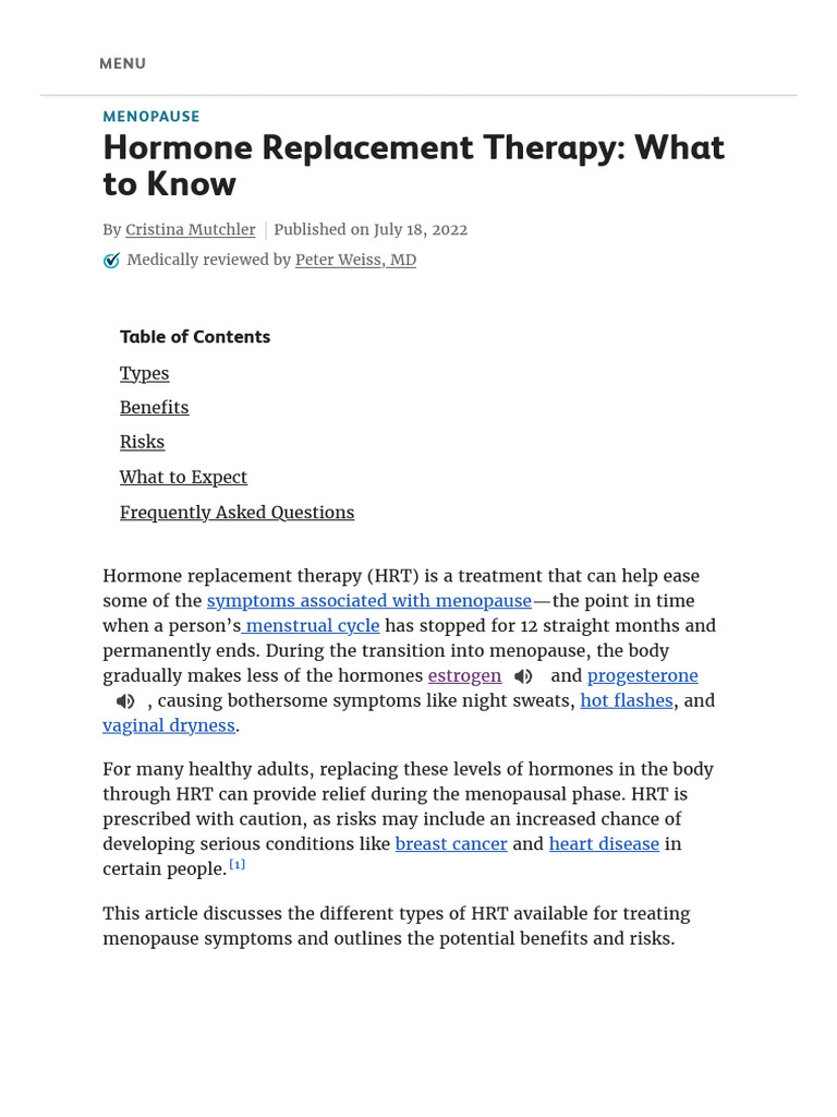 Hormone Replacement Therapy - Benefits and Risks | PDF | Hormone ...