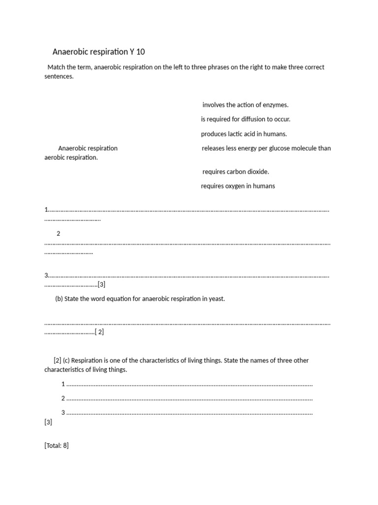 Anaerobic Respiration Explained for Y10 | PDF