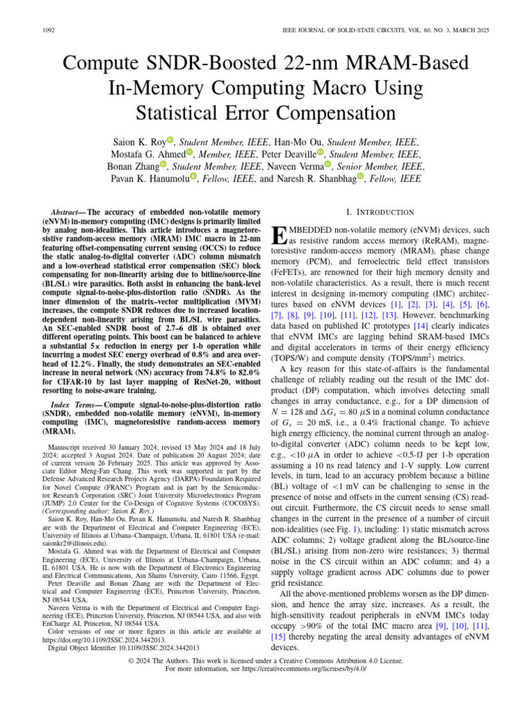 SNDR-Boosted MRAM In-Memory Computing | PDF | Analog To Digital ...