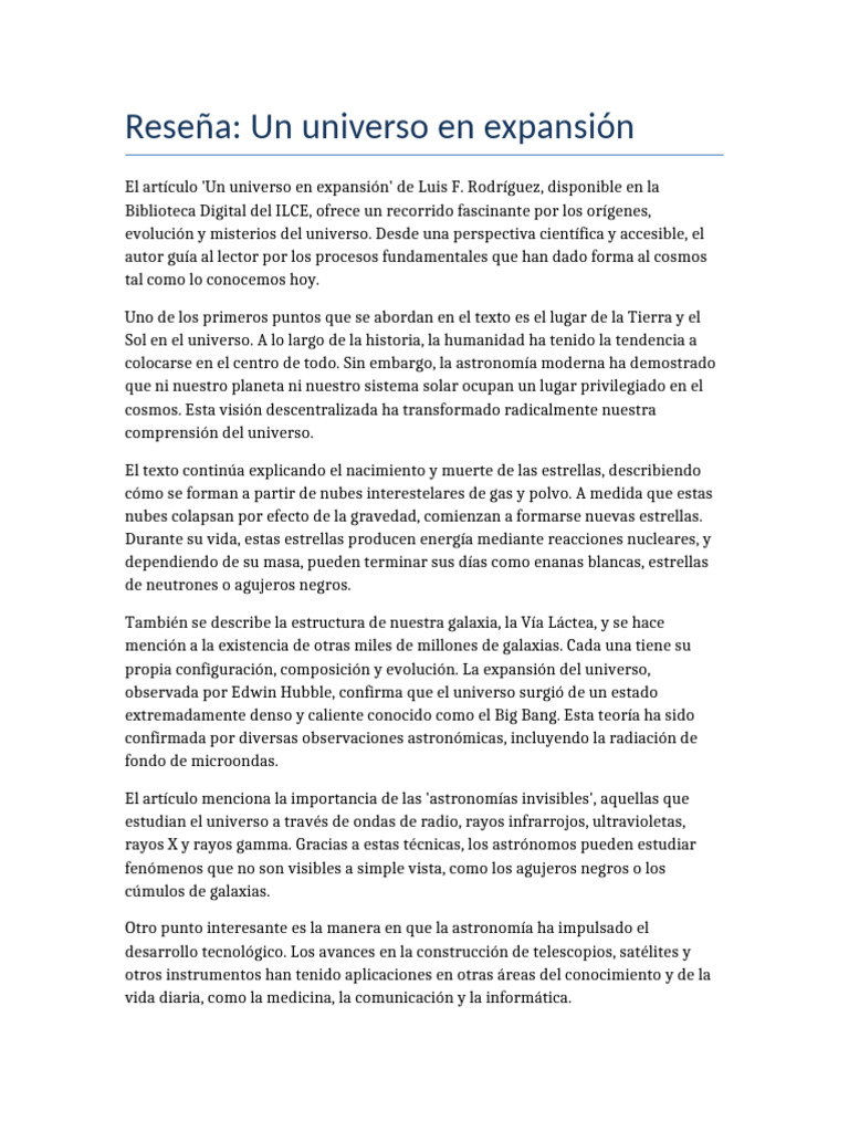 Reseña Un Universo en Expansión | PDF | Universo | Astronomía