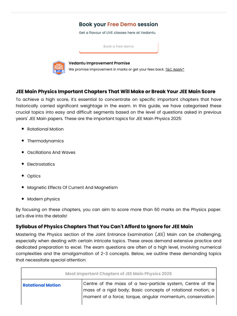 IIT JEE Main Physics 2025 - Syllabus, Important Chapters, Weightage ...