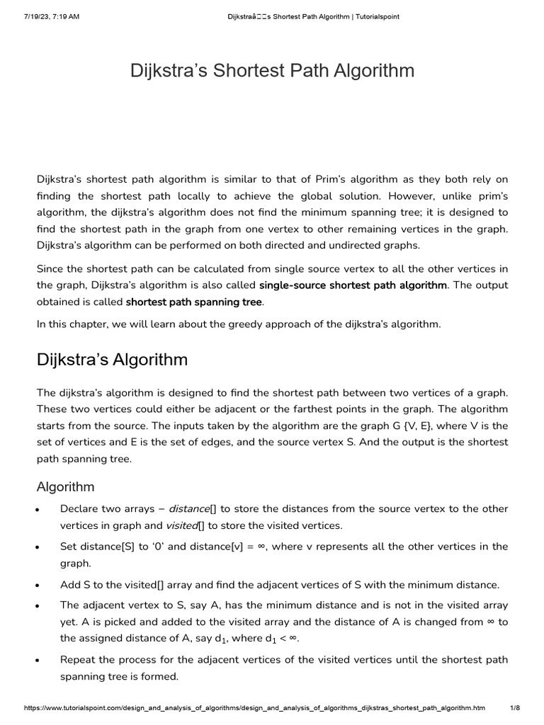 Dijkstraâ__s Shortest Path Algorithm _ Tutorialspo_230719_192056 | PDF ...