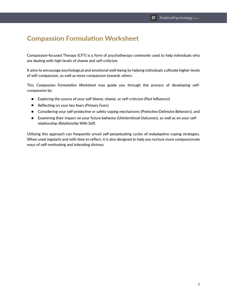 Compassion Formulation Worksheet | PDF | Fear | Emotions