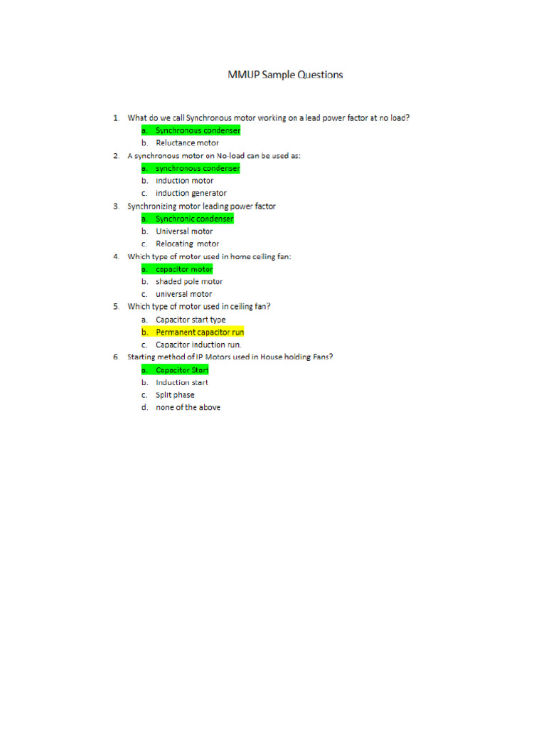 MMUP Model Questions Elec + PM | PDF