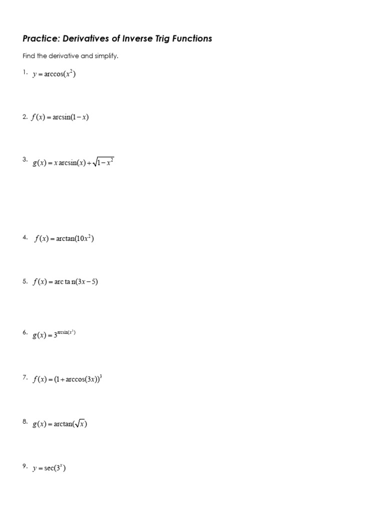 12.3 Derivatives of Inverse Trig and Inverse Functions | PDF | Chess ...