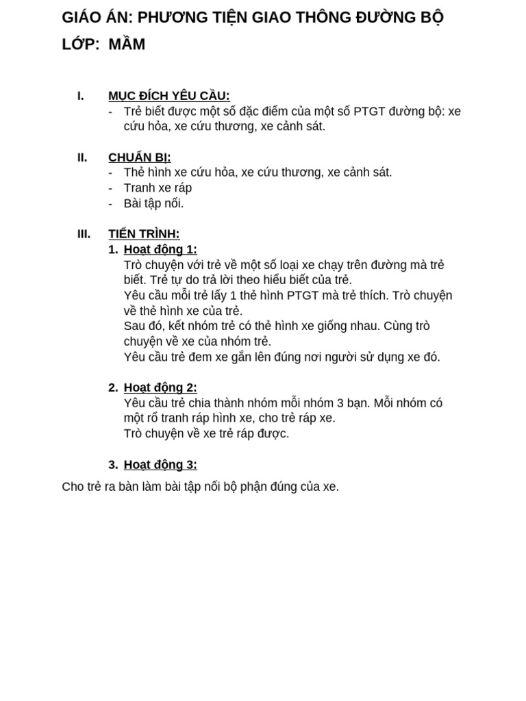 PTGT ĐƯỜNG BỘ - MẦM | PDF