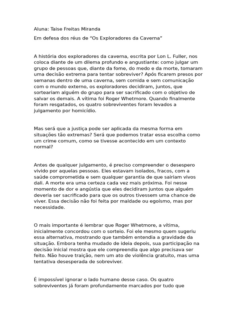 Defesa Sobre Livro Exploradores Da Caverna | PDF | Morte | Justiça