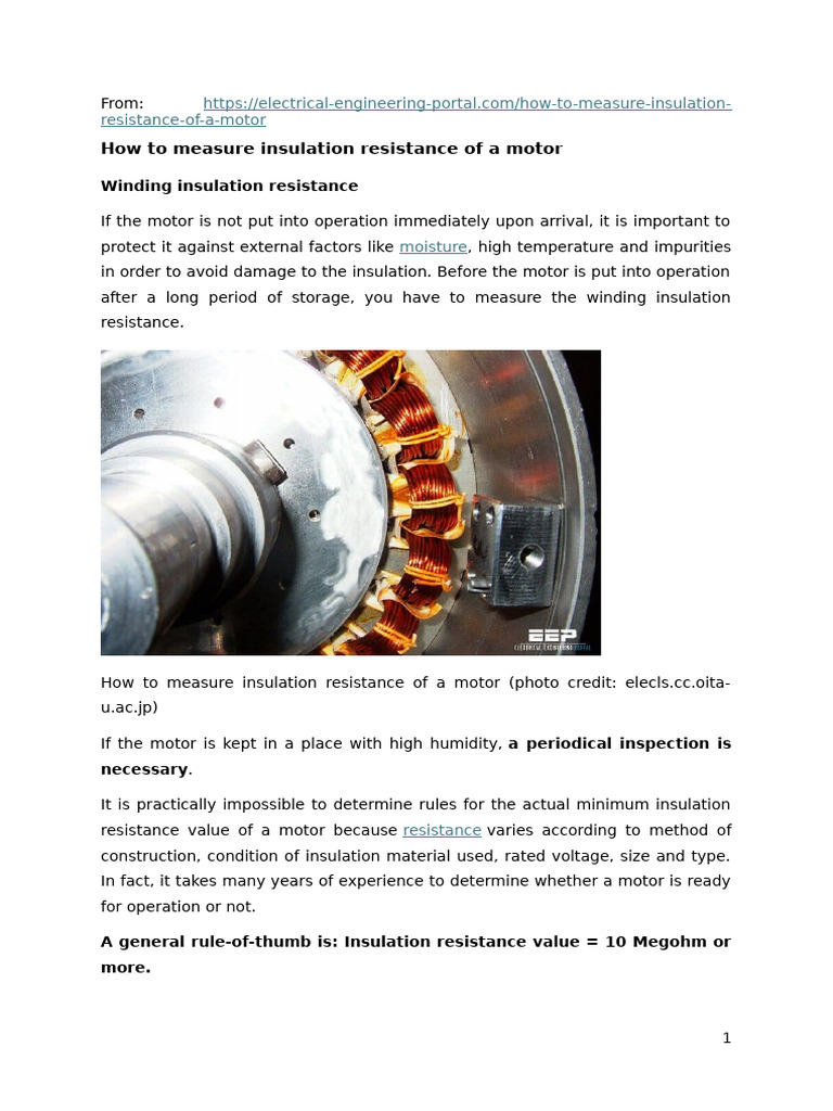 Motor Insulation Resistance Testing Guide | PDF | Insulator ...