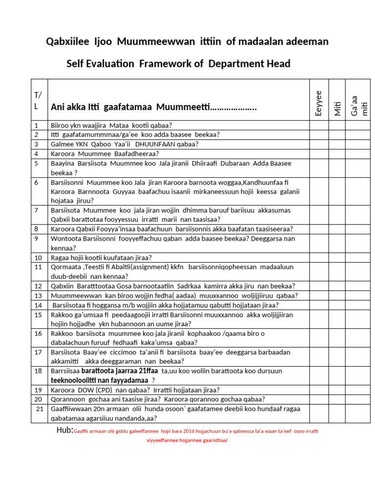 Teachers and Department Head Self Evaluation Framework | PDF