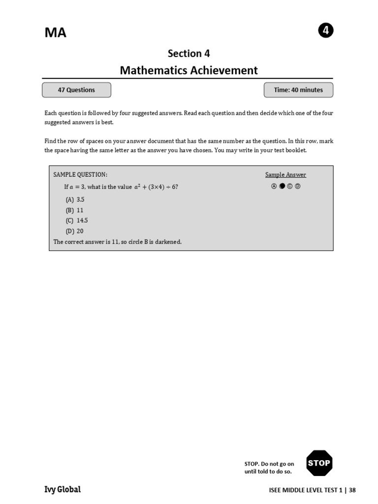ISEE Middle Level Test 1 V 1.5 - Final-1-47-38-47 | PDF | Euclidean ...