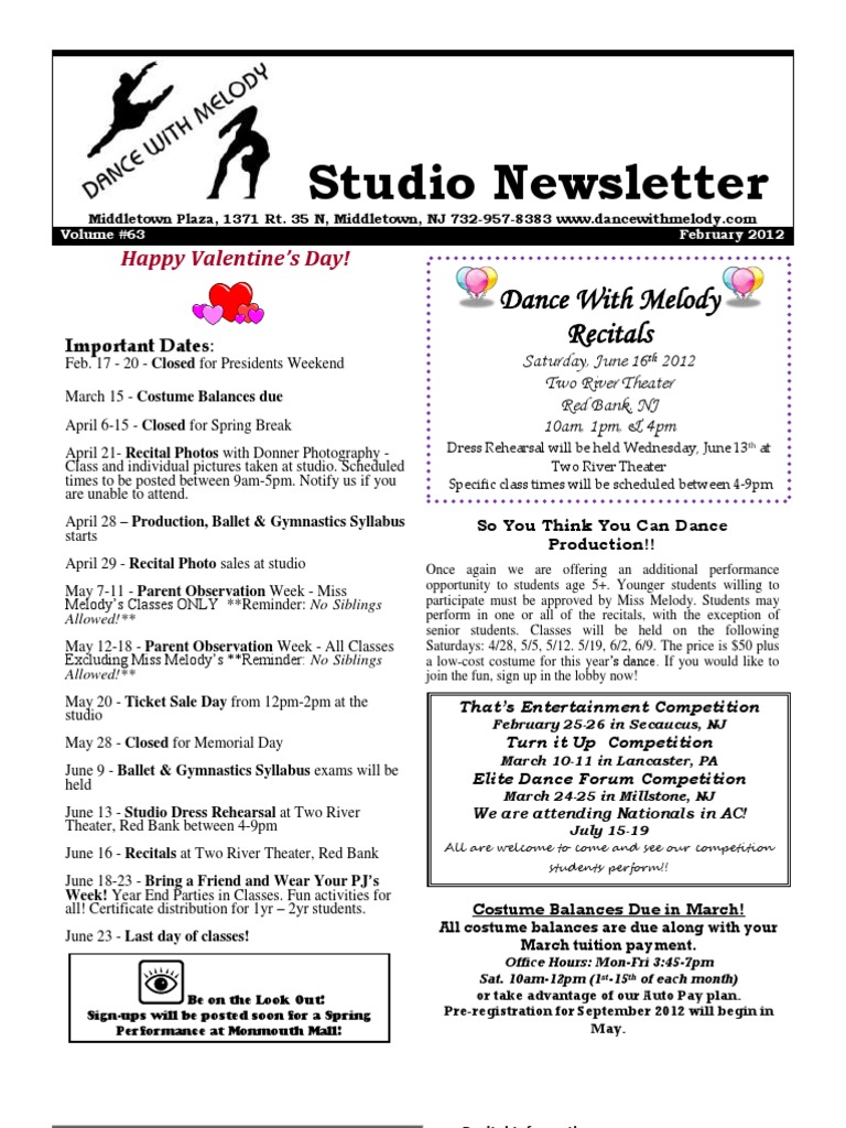 Dance With Melody Studio Newsletter Feb 12 | PDF | Theatre | Leisure