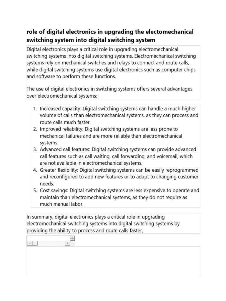 Role of Digital Electronics in Upgrading The Electomechanical Switching ...