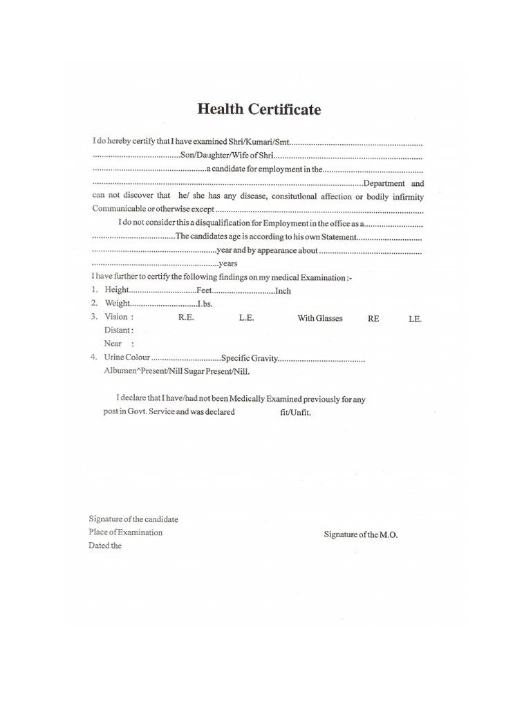 Health Certificate Format | PDF