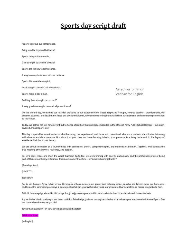 Sports Day Script Draft Changed | PDF