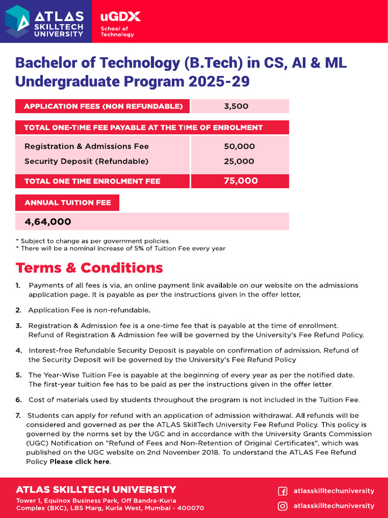 ATLAS UGDX BTECH 2025 Fees Structure | PDF