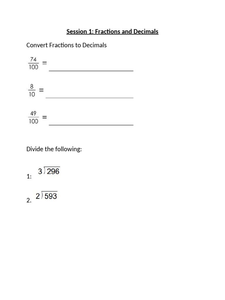 Session 1 Fractions and Decimal Division | PDF