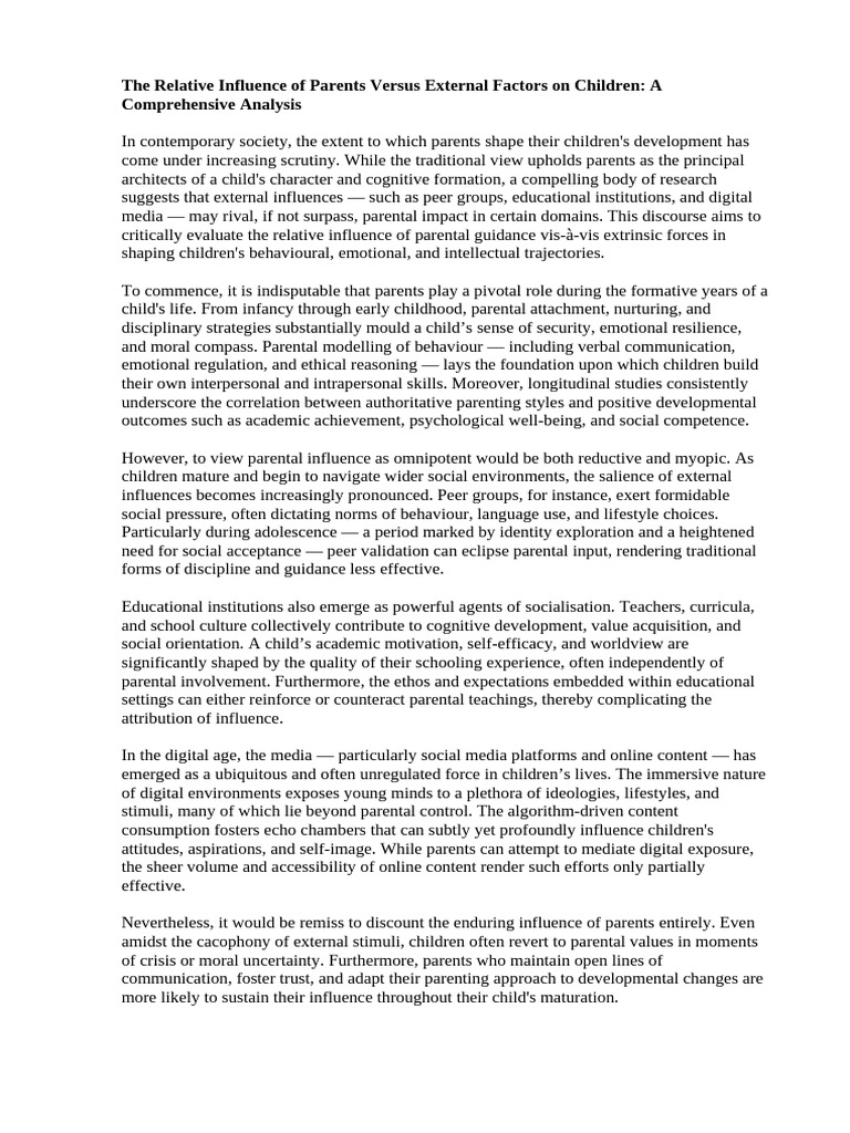 The Relative Influence of Parents Versus External Factors On Children ...