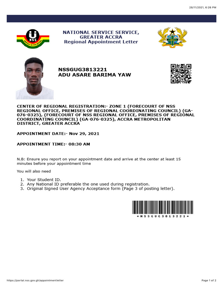 Https:portal Nss Gov Gh:appointmentletter | PDF