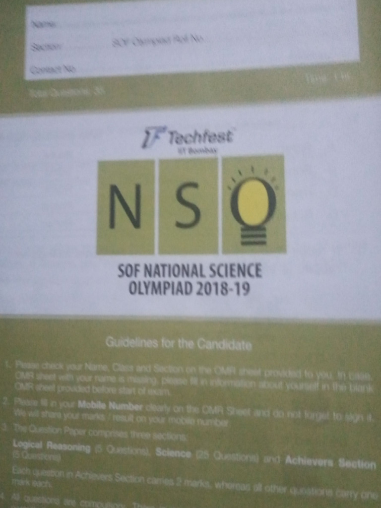SOF National Science Olympiad | PDF