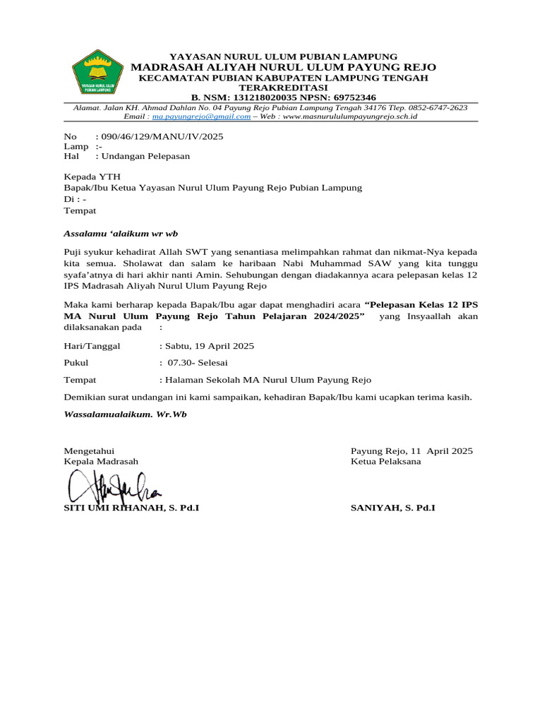 Undangan Ketua Yayasan Pubian | PDF