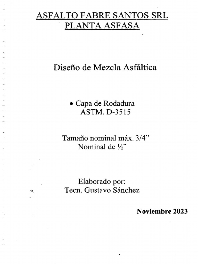 Diseño de Mezcla H.A.C. Asfasa | PDF