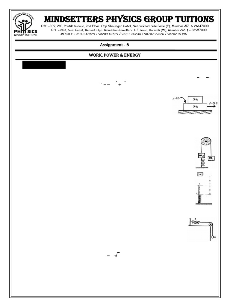 Assign - 6 - Work, Power & Energy | PDF | Force | Mass