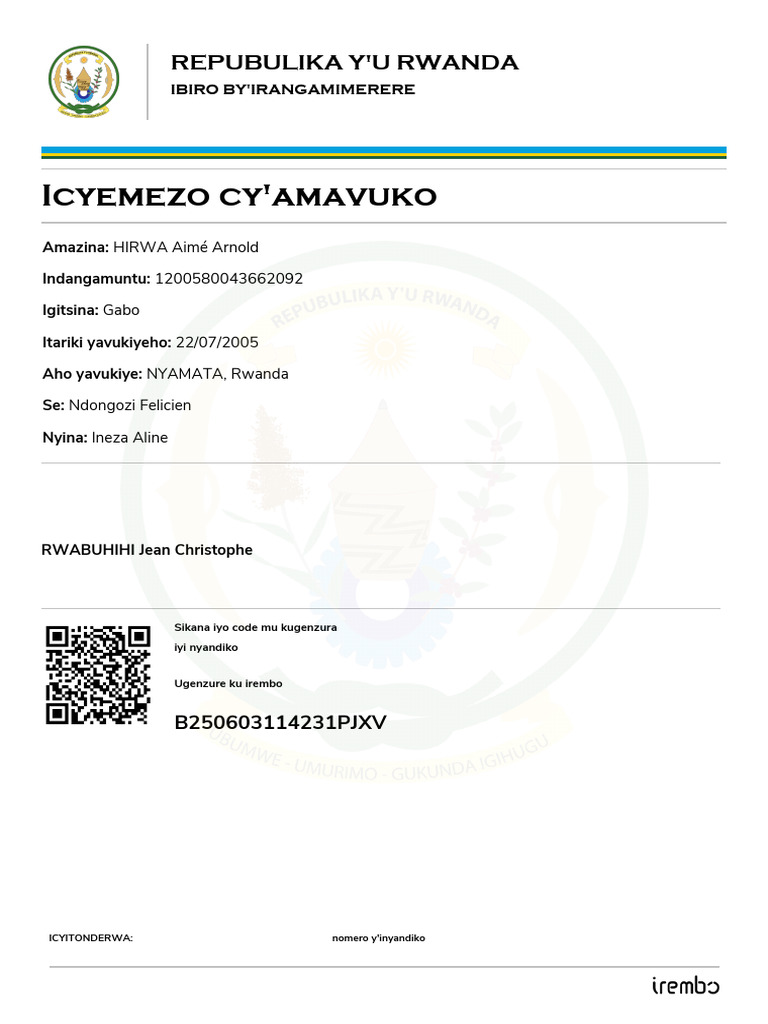 Icyemezo Cy'amavuko | PDF