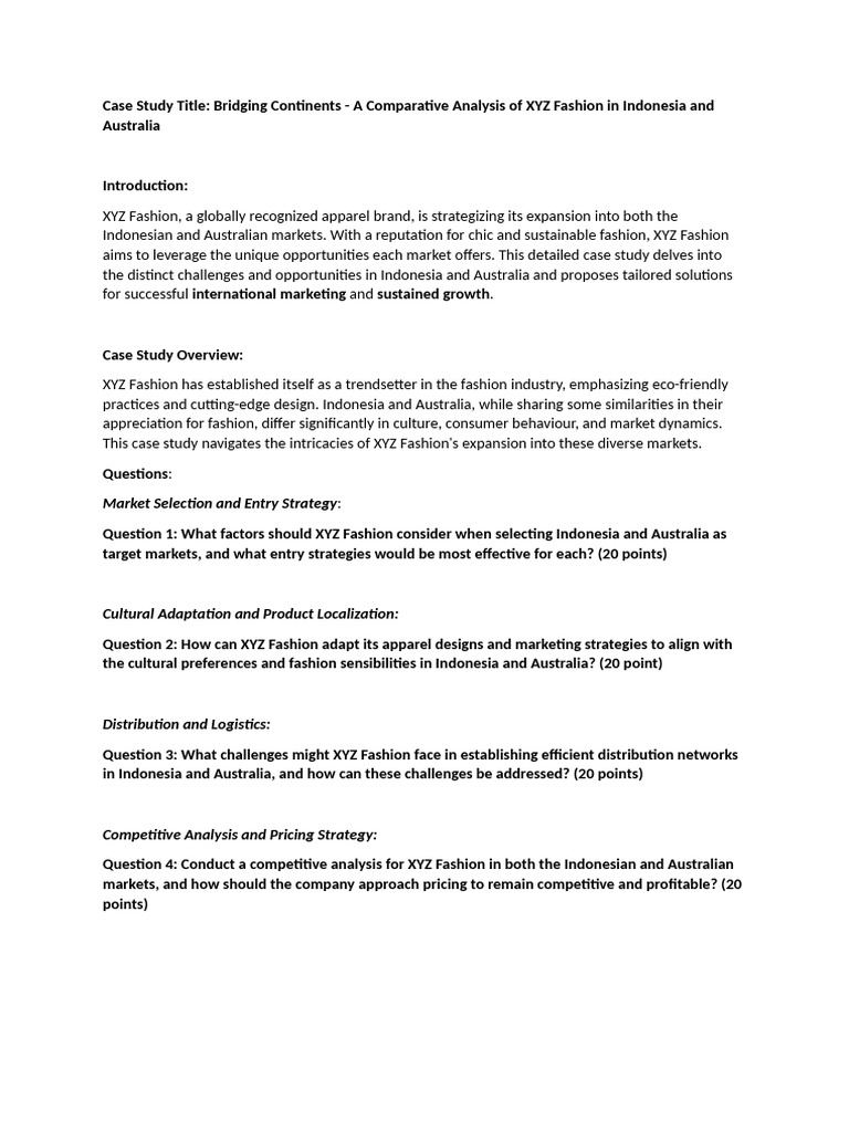 Case Study Final Assessment For MKT3IMK 2024 | PDF