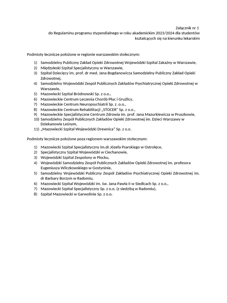 Zal NR 1 Do Regulaminu Wykaz Podmiotow | PDF