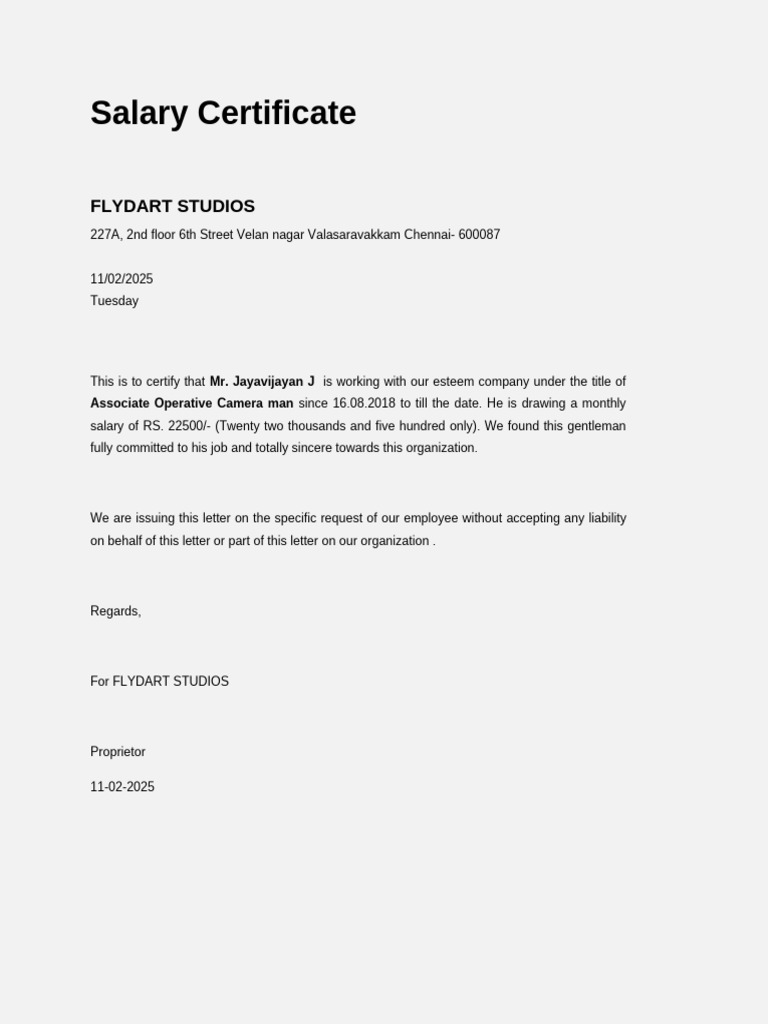 Salary Certificate Template | PDF