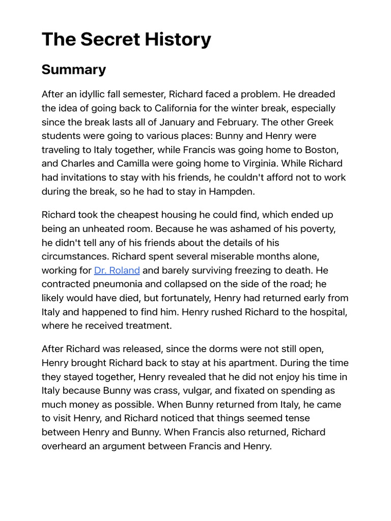 The Secret History Chapters 3-4 Summary and Analysis - GradeSaver | PDF