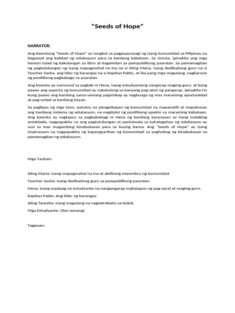 Seeds of Hope Binhi NG Pag Asa Final Script | PDF