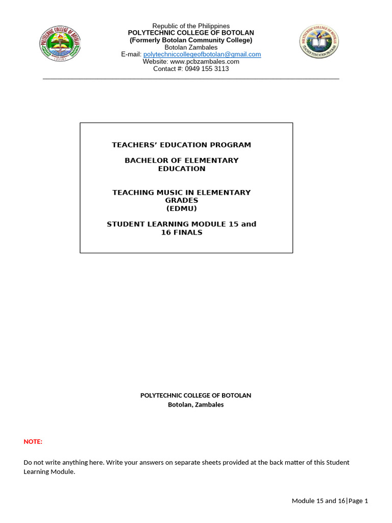 EDMU Module 15 16 Week 15 and 16 | PDF | Musicology | Cognition