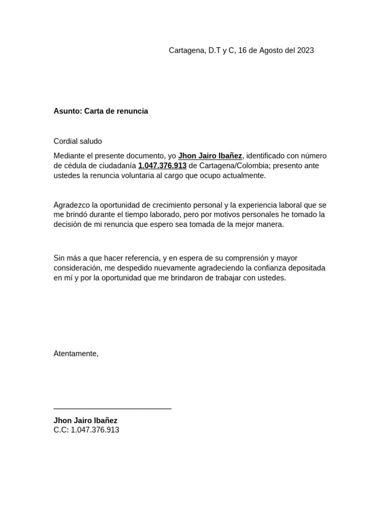 Carta de Renuncia | PDF