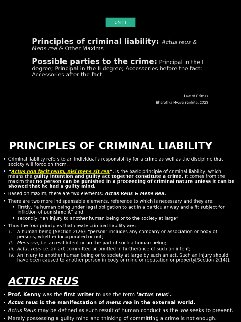 Principles of Criminal Liability & Possible Parties To The Crime | PDF ...