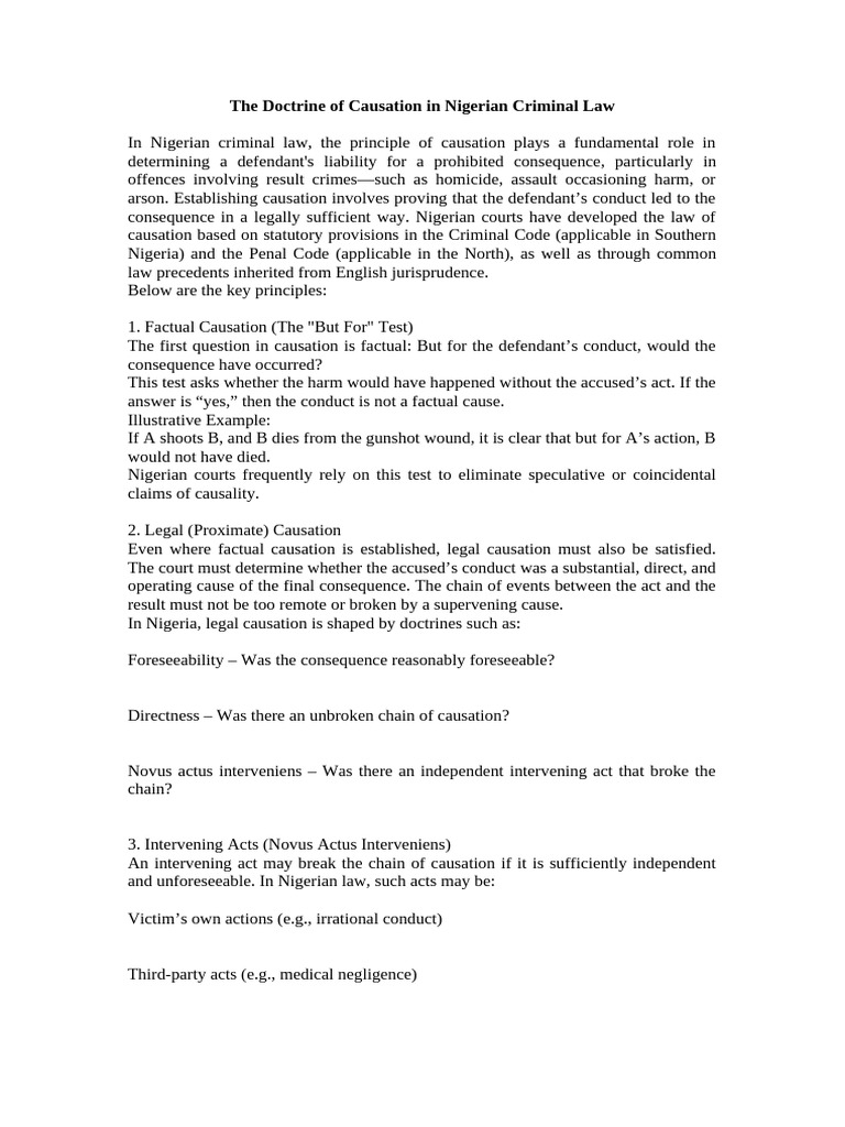 The Doctrine of Causation in Nigerian Criminal Law | PDF | Causation (Law) | Negligence