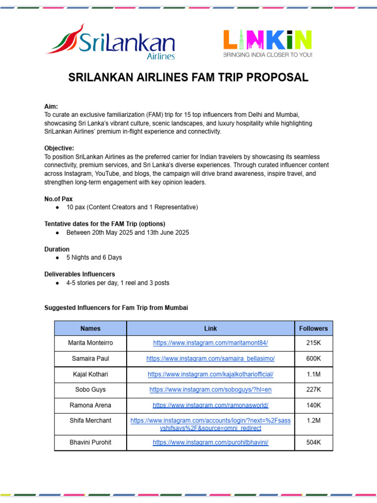 Srilankan Airlines Fam Trip Proposal | PDF | Web 2.0 | World Wide Web