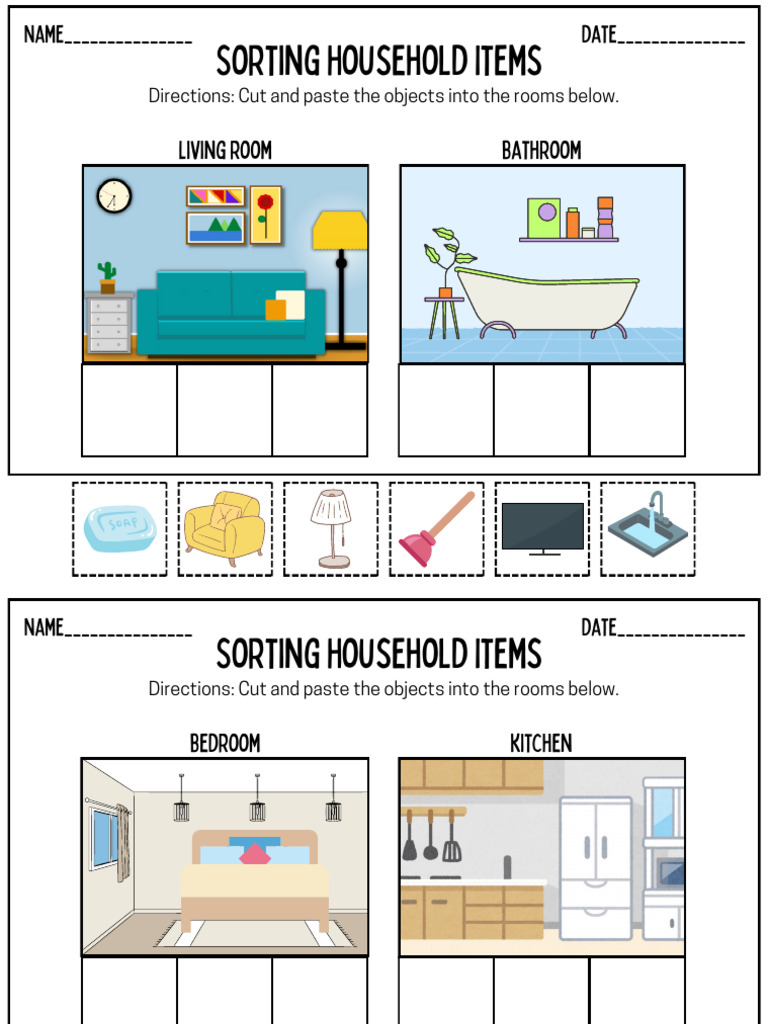 Sorting Household Items: Bathroom Living Room | PDF