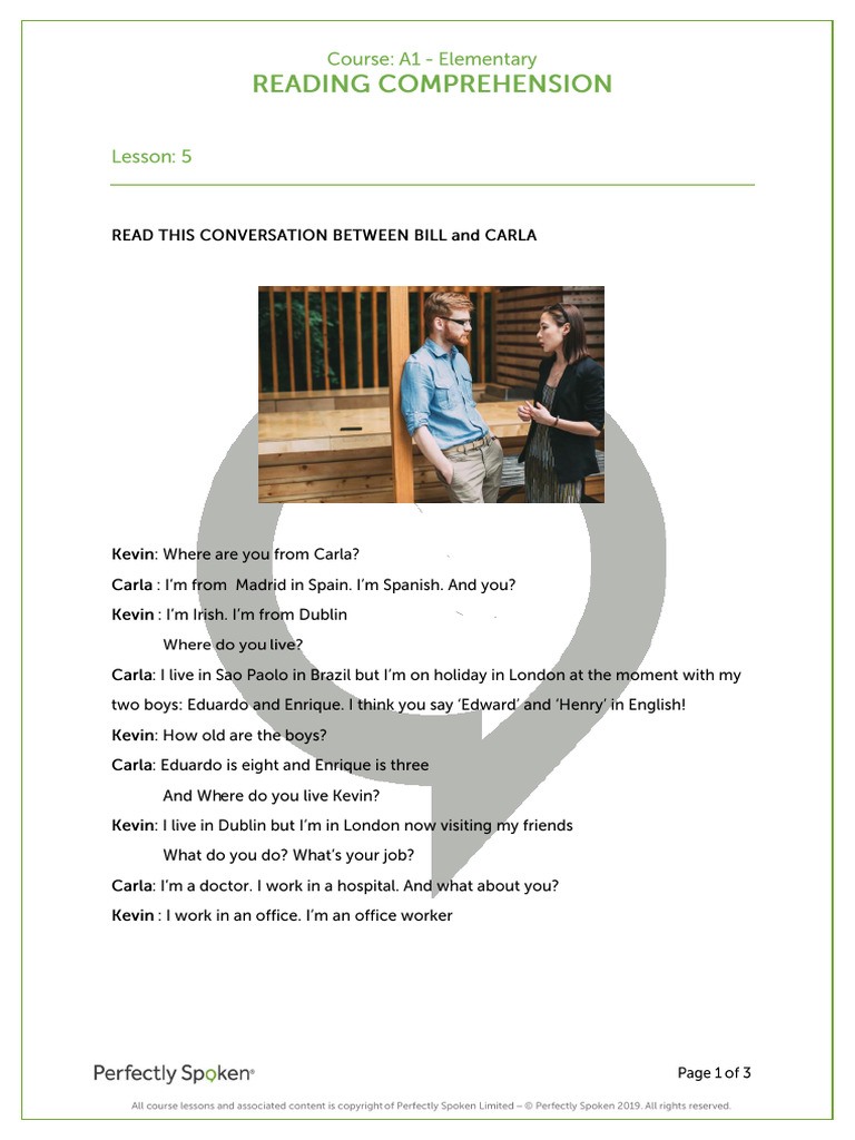 A1 - Lesson 05 - Reading Comprehension | PDF