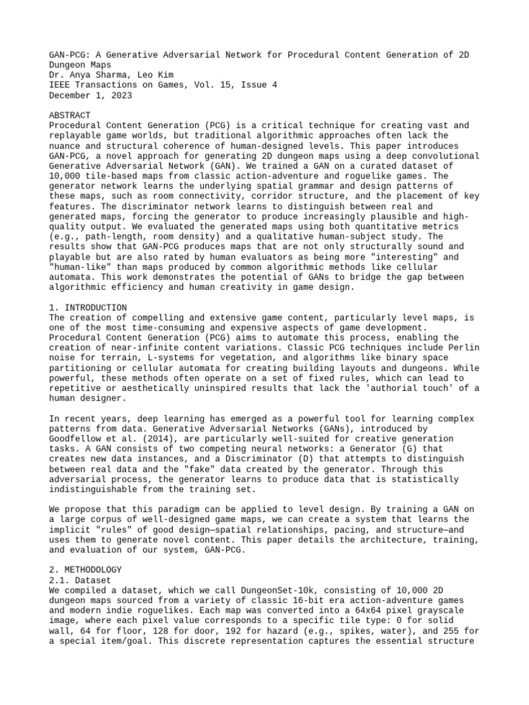 GAN-PCG: A Generative Adversarial Network For Procedural Content ...