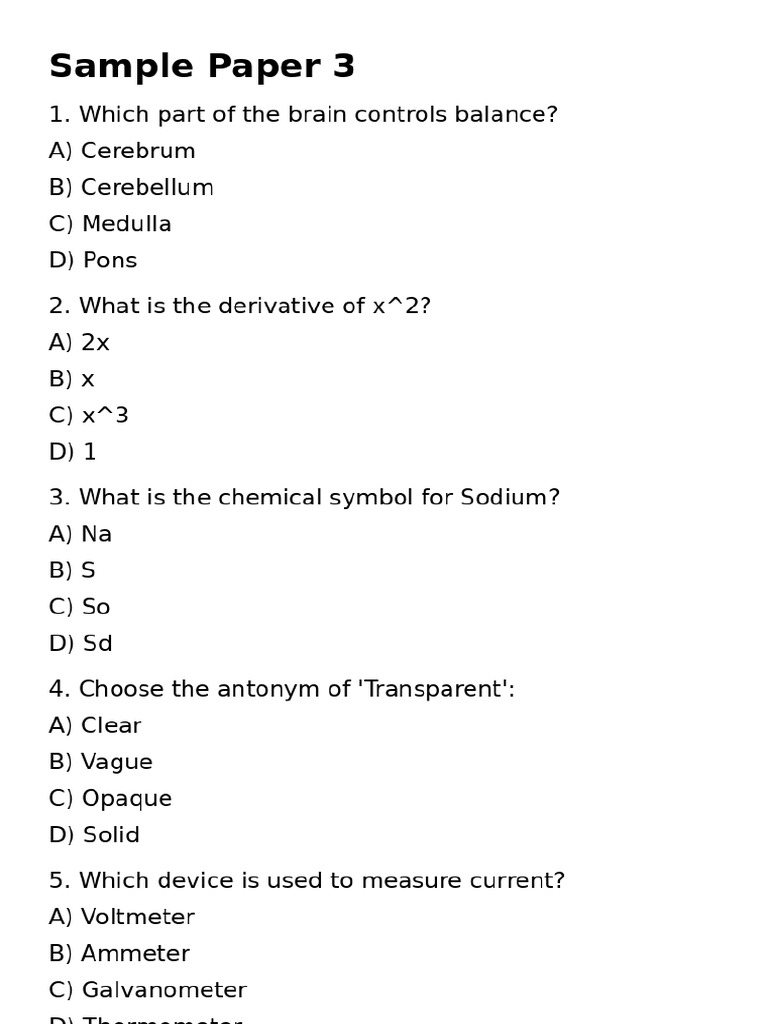 Sample Paper 3 | PDF