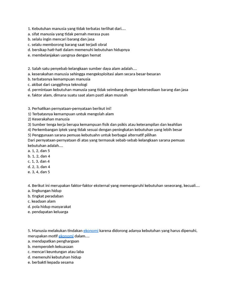 Latihan Soal Eko X s1 2024-2025 (Soal) | PDF