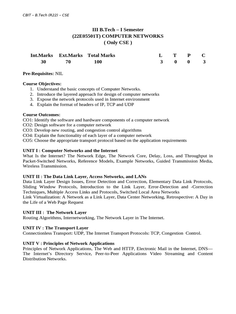 R22-Cse (III-i, III-II, IV-i & IV-II) Course Syllabus - Main | PDF ...