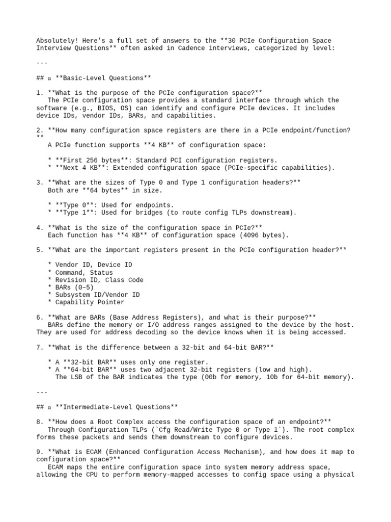 Pcie Config Space Interview Questions. | PDF | Physical Layer Protocols | Computer Engineering