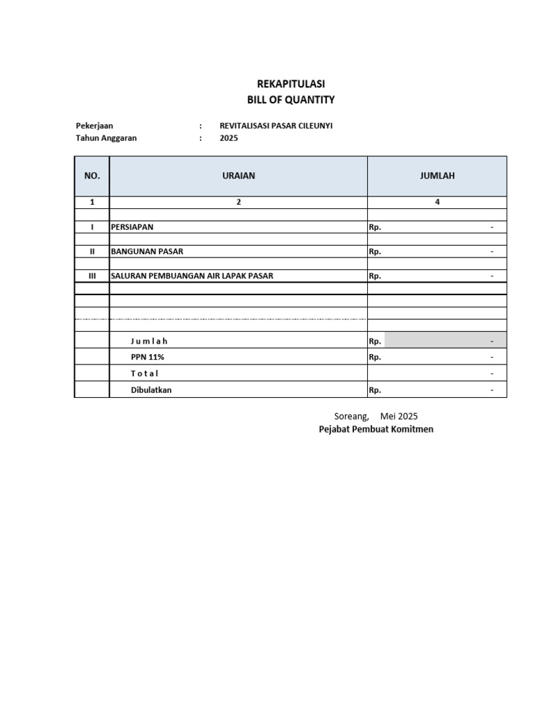 Boq Rev Pasar Cileunyi 2025 | PDF