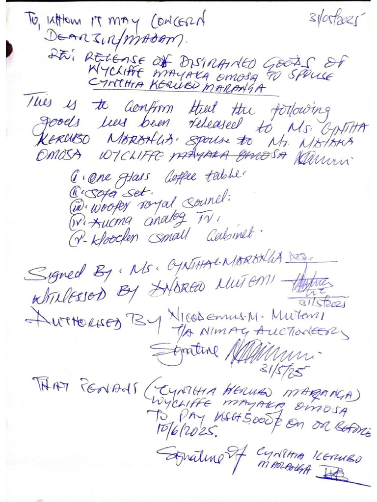 Release of Cynthia Kerubo Maraga_wycliffe Mayaka Omosa Goods | PDF