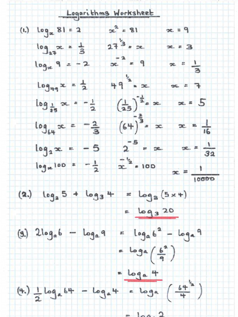 Solving Equations Using Logs Answers | PDF