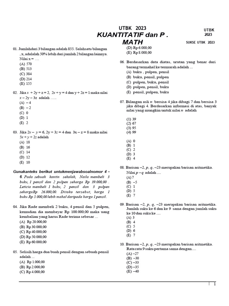 Copy-SET - 1 - UTBK 2023 - PK Dan PM - Updated 10 Mei | PDF