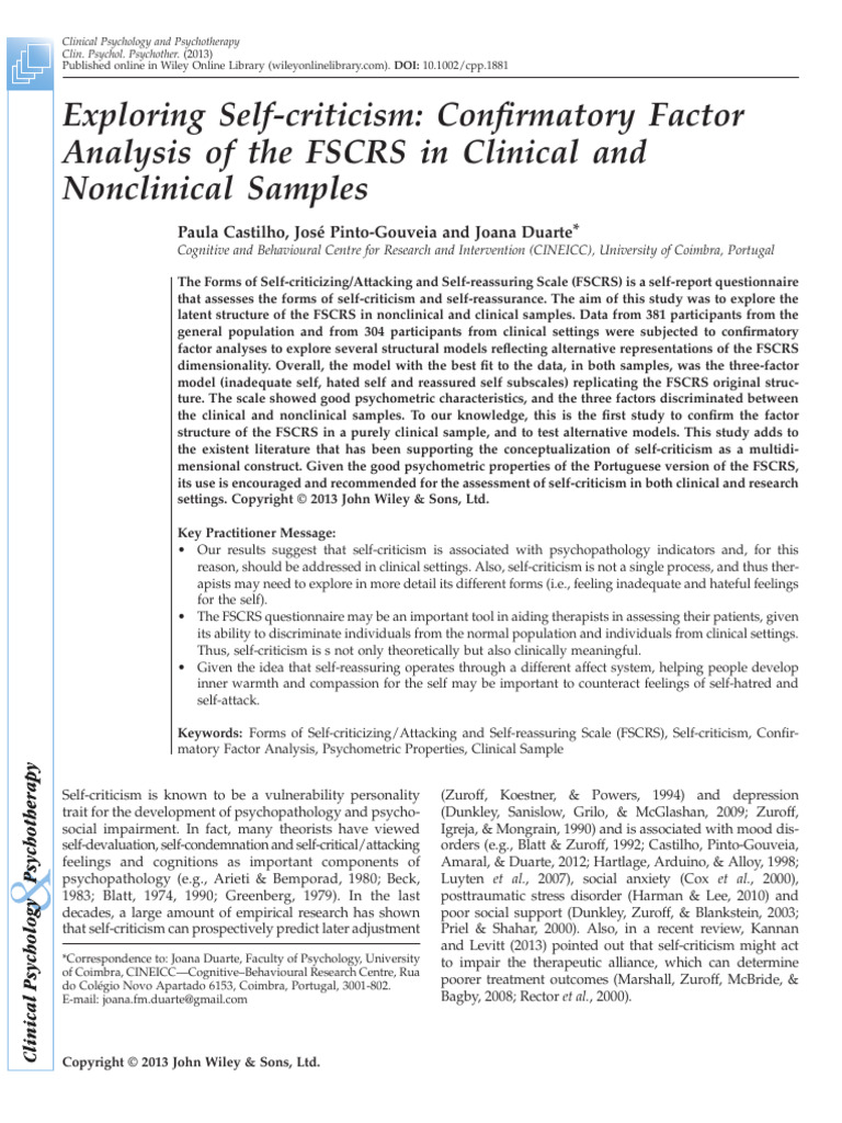 FSCRS: Factor Analysis in Clinical Contexts | PDF | Validity ...