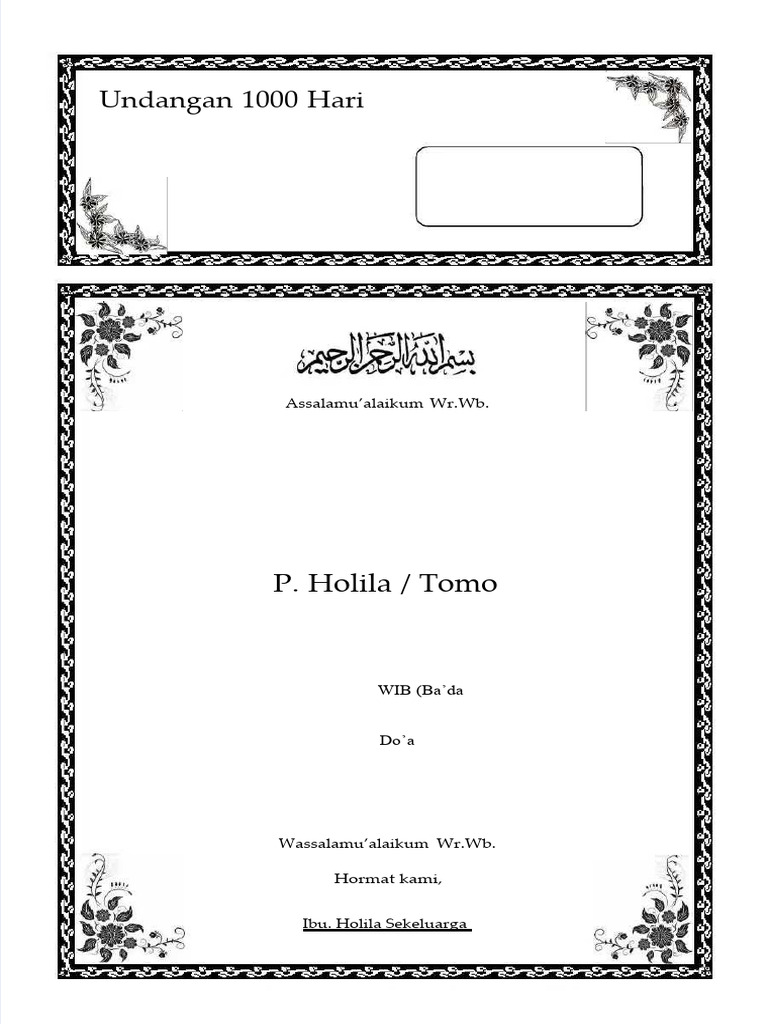 Undangan 1000 Hari: P. Holila / Tomo | PDF